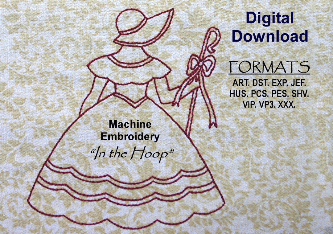 Machine Embroidery--ith Design Download - REDWORK - (one) Colonial Lady ...