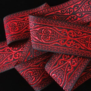 494.7 Jacquard Trim esterhazy Red and Black Glossy 1-3/8 35mm, Red and ...
