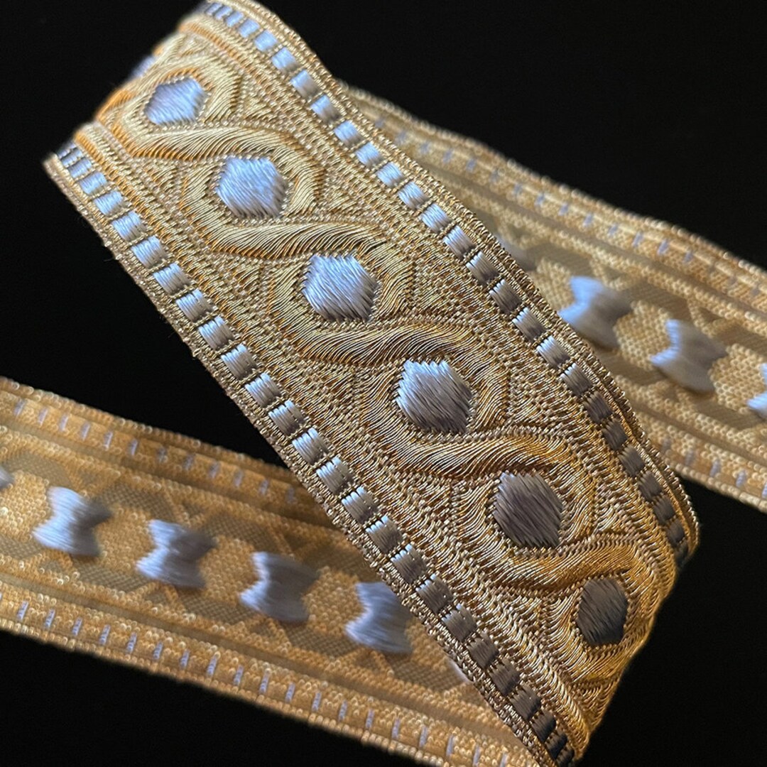 803.11 Metallic Galloon Trim "hex" 1-1/8" (30mm), Gold and Light Steel ...