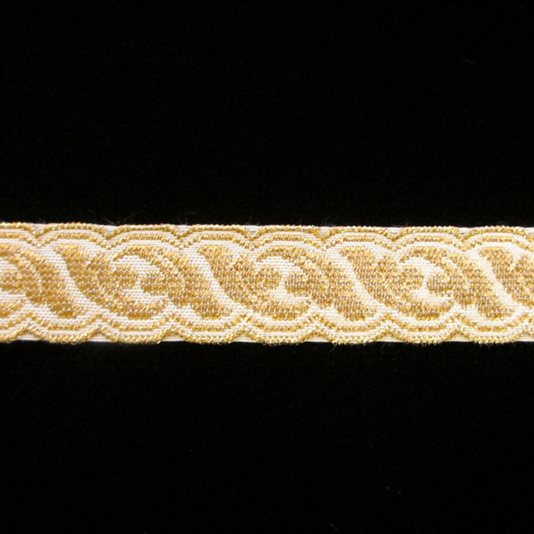 801.10 Metallic Galloon Trim "acanthus" White With Gold - 3/4" (20mm ...
