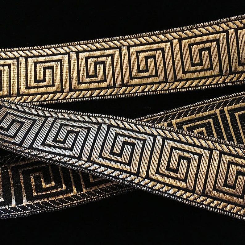 847.5 Greek Key Metallic Galloon Black/gold 1" (25mm), Gold Metallic ...