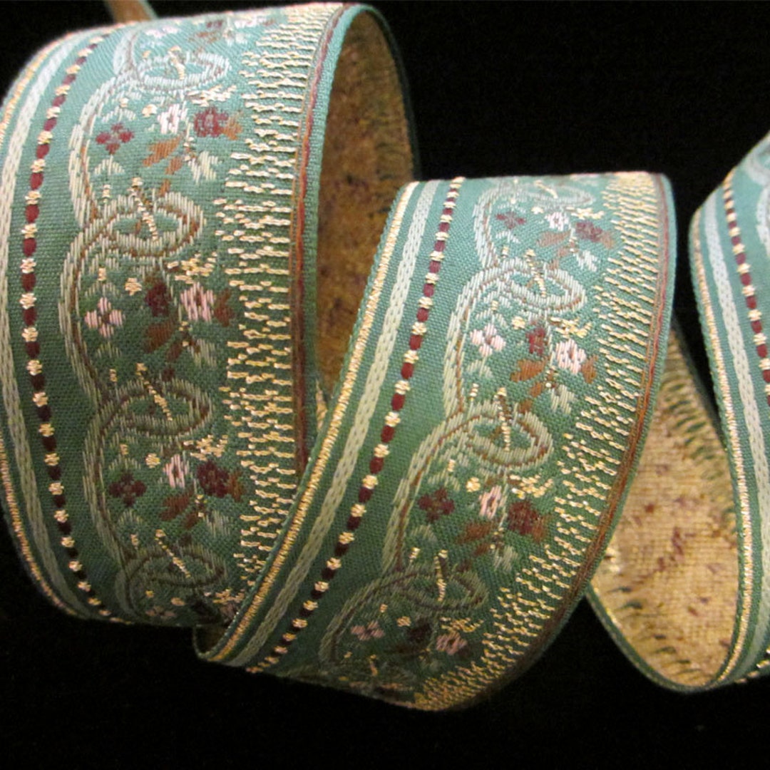 425 Jacquard Trim "mozart" 1-1/4" (32mm), Dark Sage Green Trim, Green ...