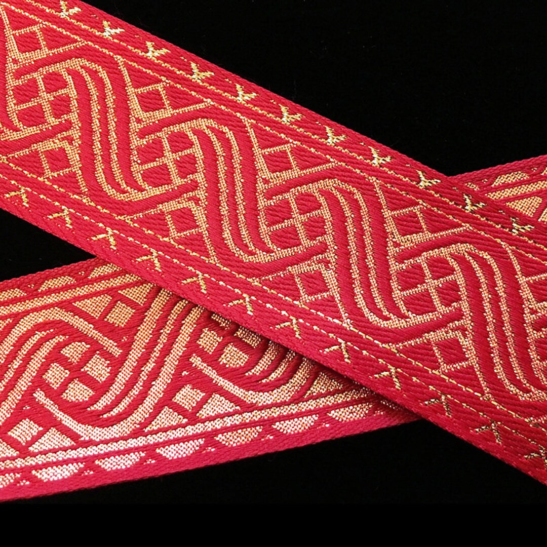 455.4 Jacquard Trim "icelandic" Red/gold - 1-1/2" (38mm), Red and Gold ...