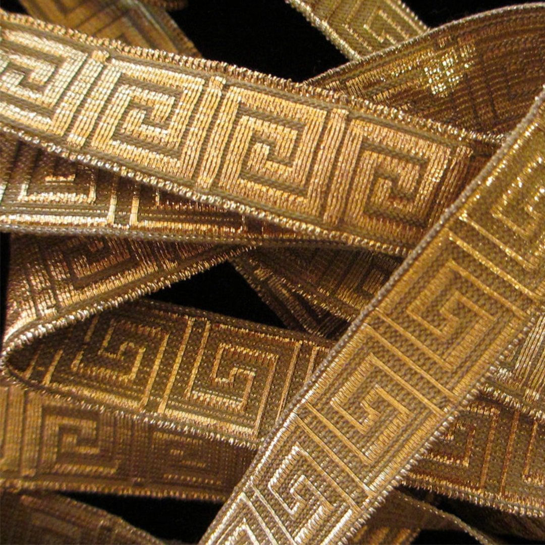 847.1 Metallic Gold Trim "greek Key" - 5/8" (15mm), Gold and Green Trim ...