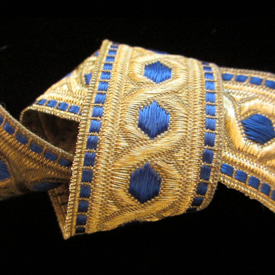 803.3 Metallic Galloon Trim "hex" With Border Blue 1-1/4" (30mm), Blue ...