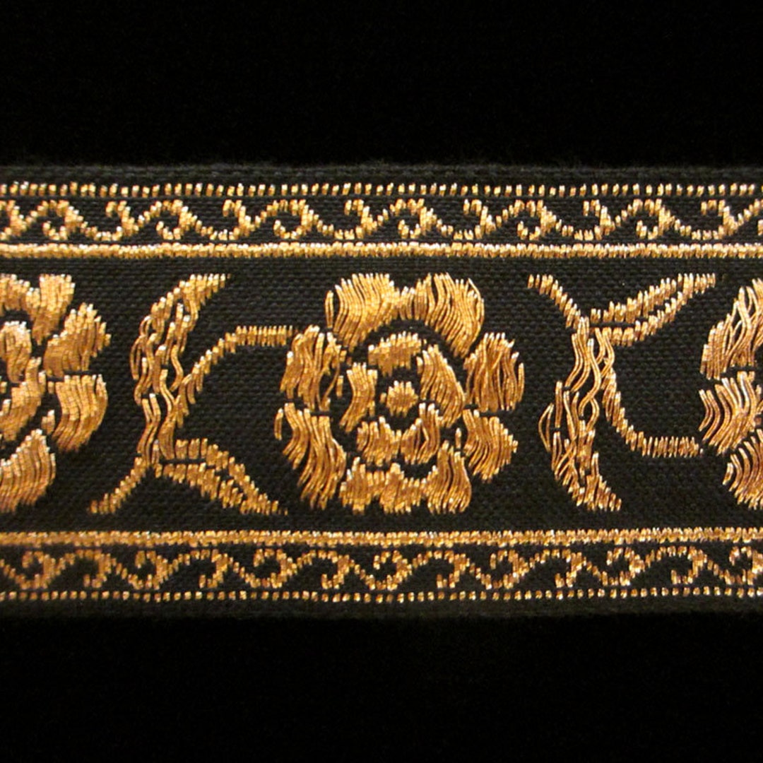 849.1 Galloon Trim "tudor Rose" - 1-5/8" (41mm), Black and Gold Trim ...