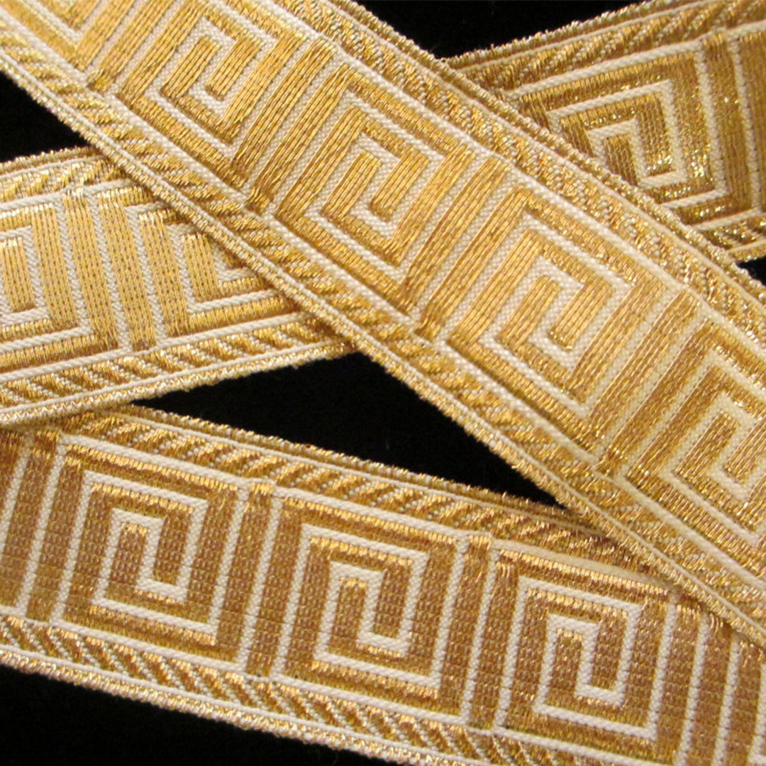 847.4 Metallic Gold and White Trim "greek Key" - 1" (25mm), Gold and ...