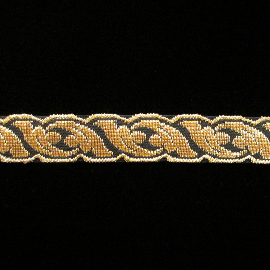 801.4 REMNANT Metallic Galloon Trim "acanthus" Black With Gold - 5/8 ...