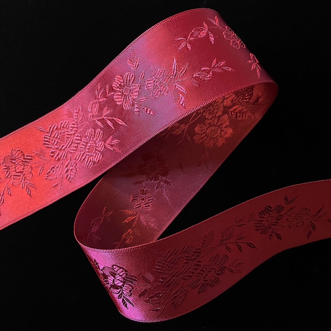 160.3 Satin Jacquard Floral Ribbon Claret Burgundy Red 1-1/2" (35mm) - Etsy
