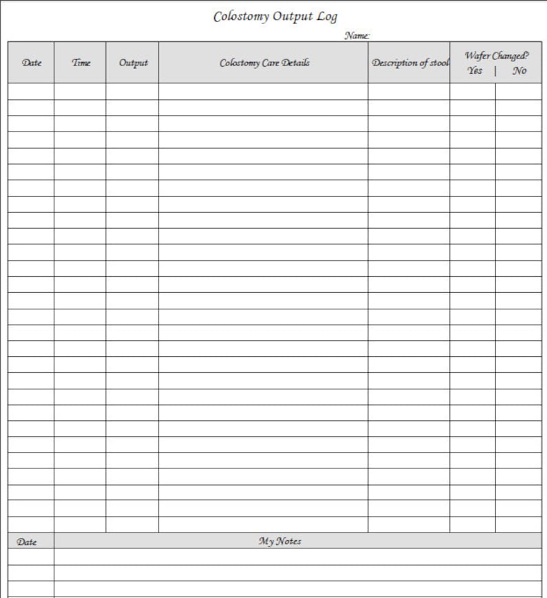 Fillable Colostomy Log / PDF/ Digital Health forms/ Printable | Etsy