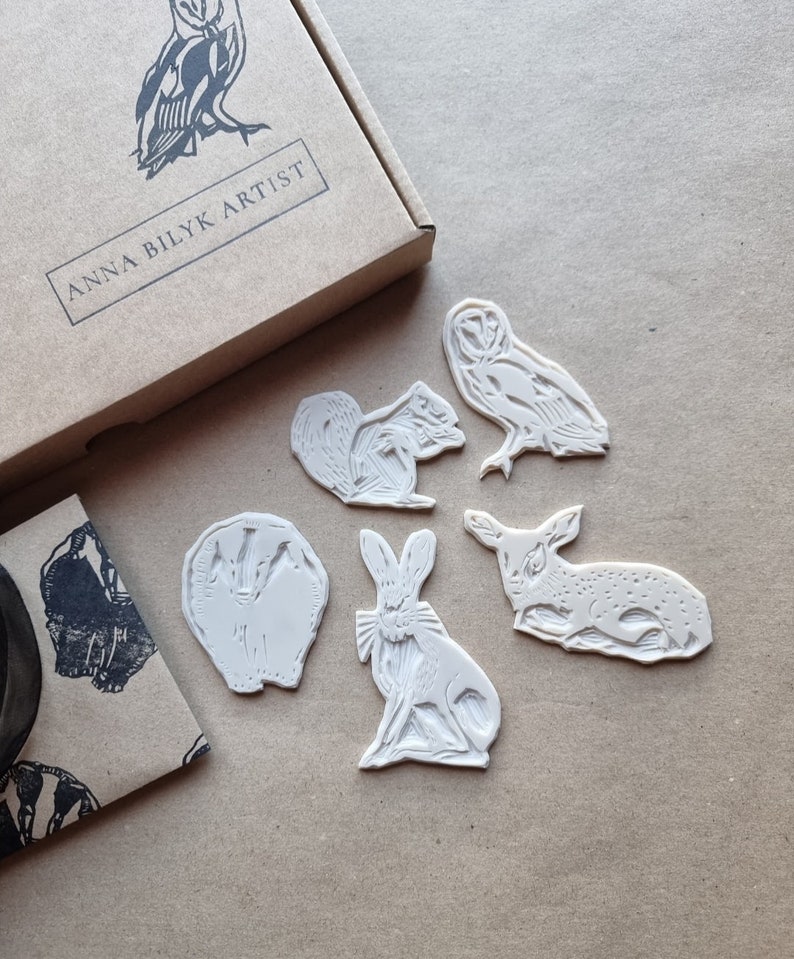 Woodland Wildlife Hand-carved Rubber/lino Stamp Collection - Etsy UK