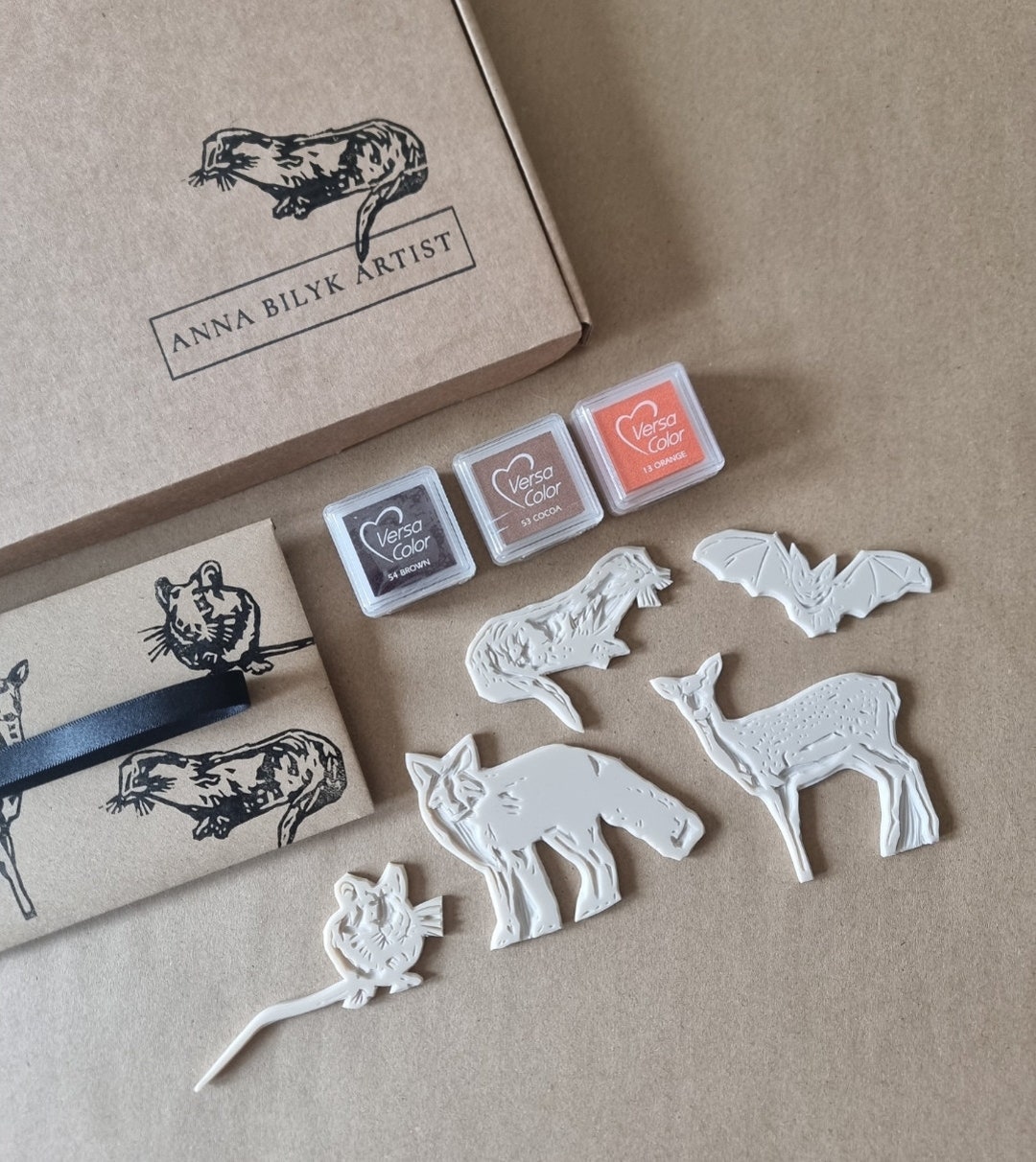 Woodland Wildlife 2 Rubber Stamps Kit : Otter Bat Fox Deer & Mouse ...