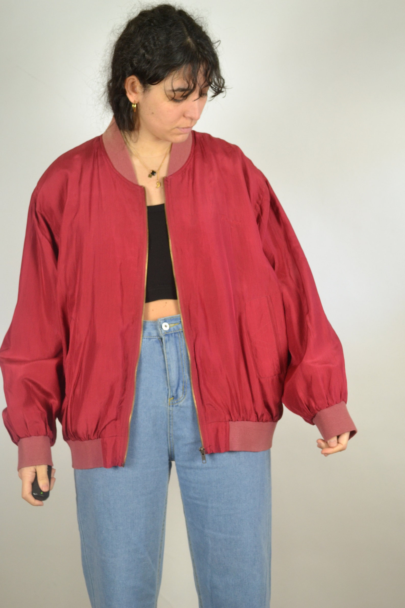 Vintage 80s Red Silk Bomber Jacket Size L SILK Light | Etsy