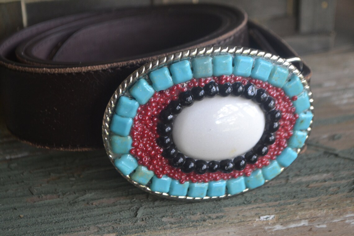 BEADED BELT BUCKLE Handmade One of a Kind Buckle Snap - Etsy