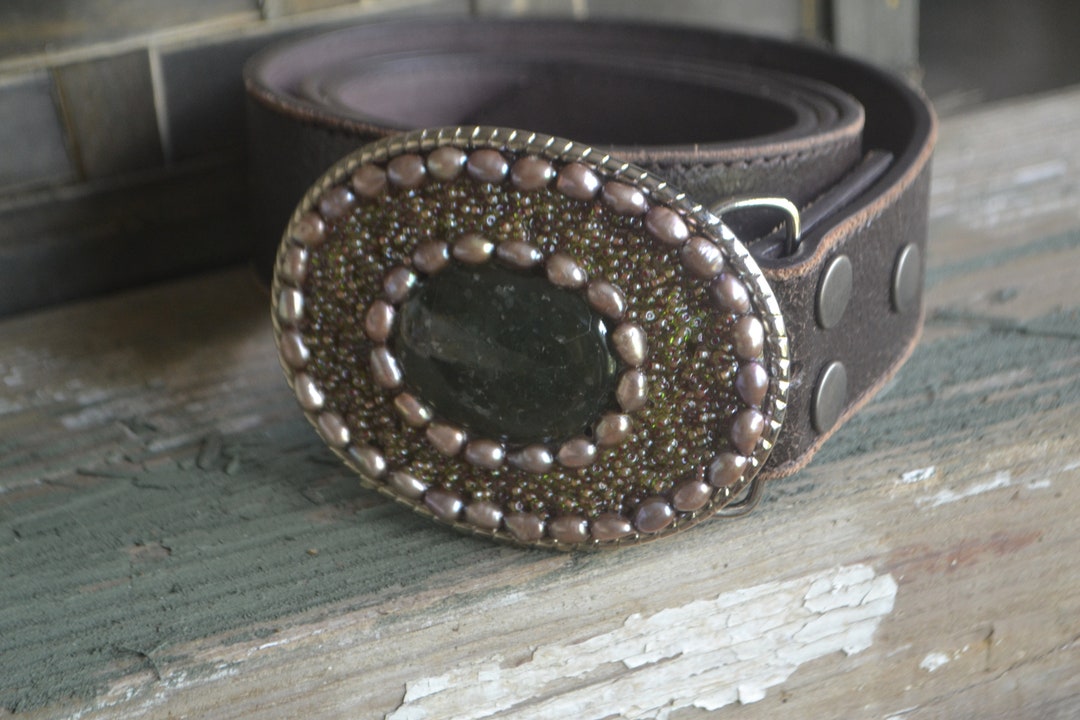 BEADED BELT BUCKLE - Handmade, One of a Kind, Buckle, Snap Belt Buckle ...