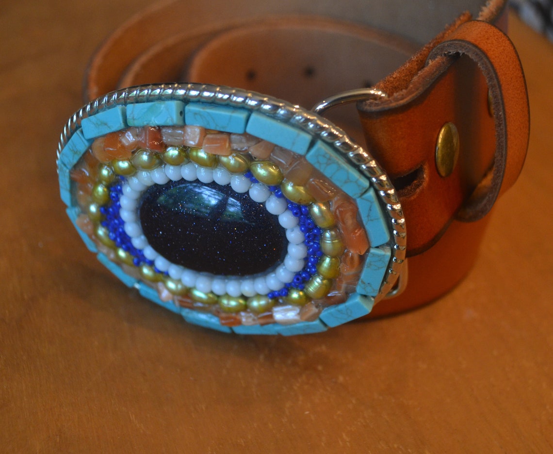 BEADED BELT BUCKLE Handmade One of a Kind Buckle Snap - Etsy