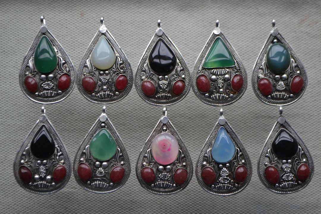 Silver and Gemstones Pendants From India, Bohemian, Gypsy, Tribal ...