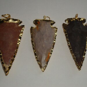 NEW! Raw Jasper Arrowhead Pendant Charm With 24k Gold Edging Crystal ...