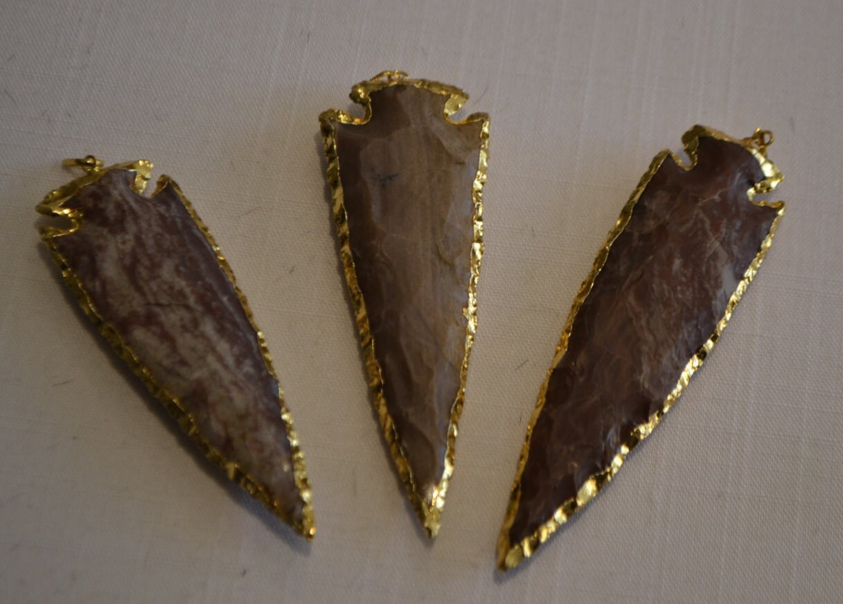 NEW LARGER SIZE Raw Jasper Arrowhead Pendant Charm With 24k - Etsy