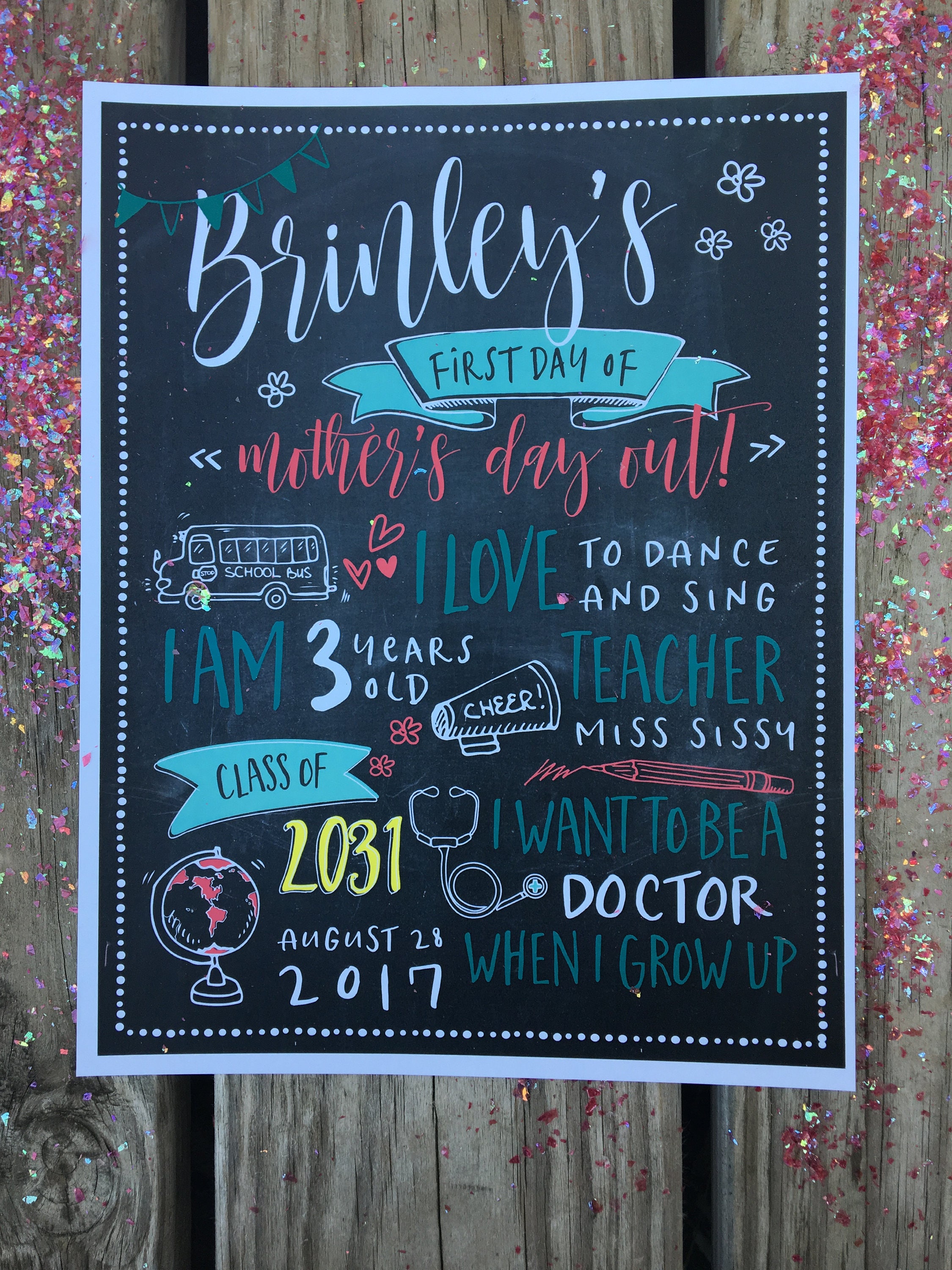 GIRLY First Day of School Chalkboard 1st Day of School Sign Mother's ...