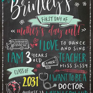GIRLY First Day of School Chalkboard 1st Day of School Sign Mother's ...