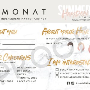 MONAT Bundle hayden business Cards Event Questionnaire Care ...