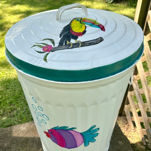 Painted Trash Can - Etsy