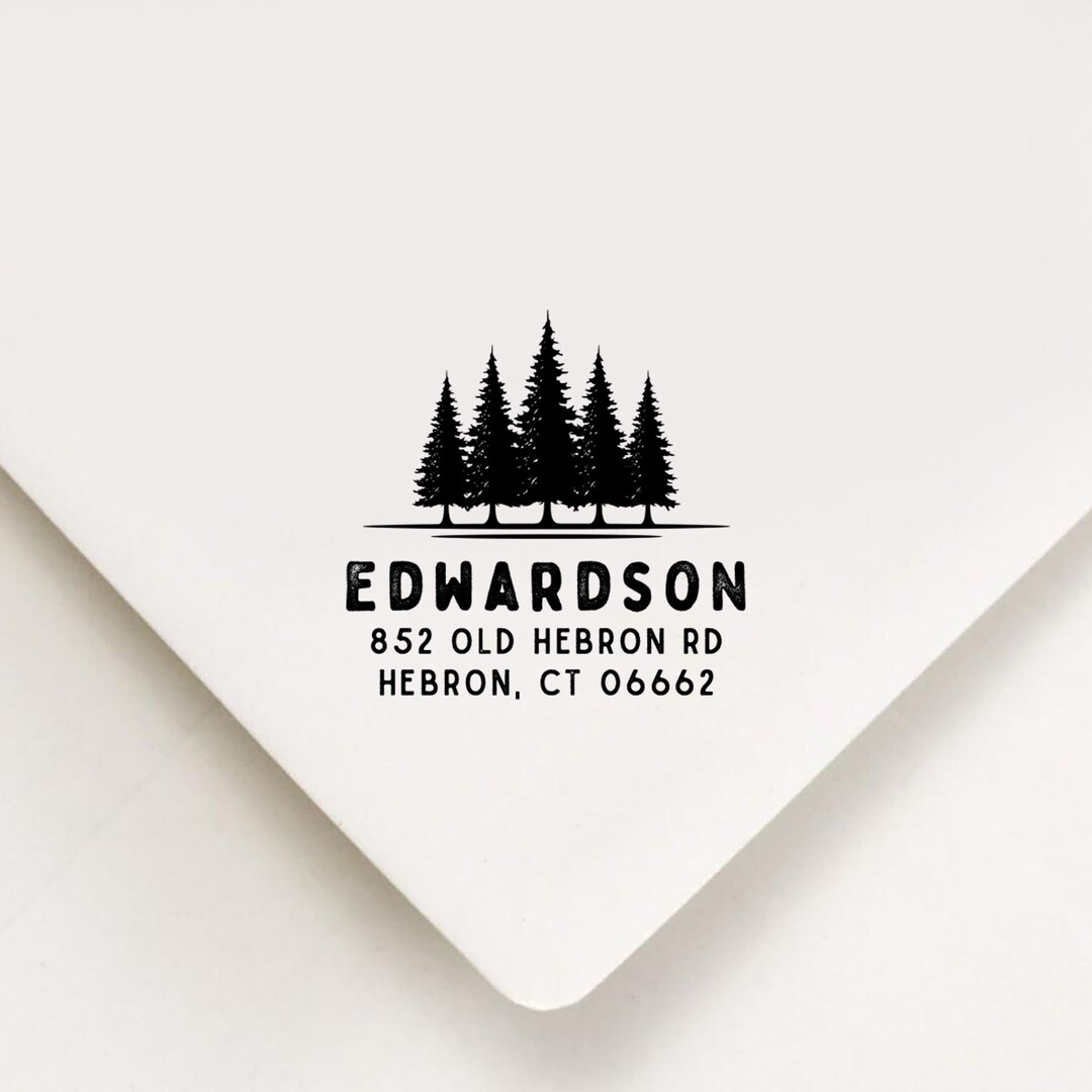 Woodland Tree Forest Mountain Stamp Adventure Personalized Return ...