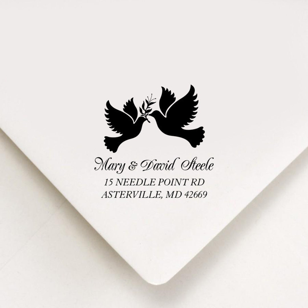 Return Address Wedding Stamp Love Birds Doves Wedding Address Stamp ...