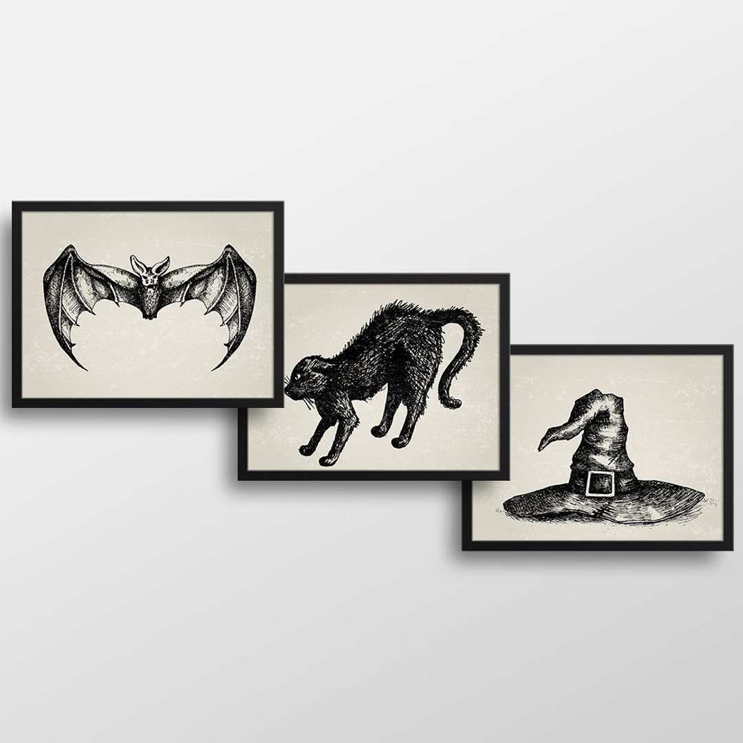 Set of 3 Scary Halloween Prints - Halloween Decor - Art Prints ...