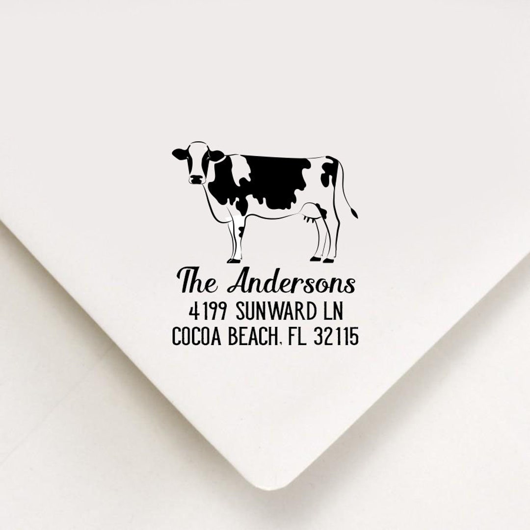 Cow Return Address Stamp, Custom Stamp, Self Inking Stamp, Cattle Stamp ...