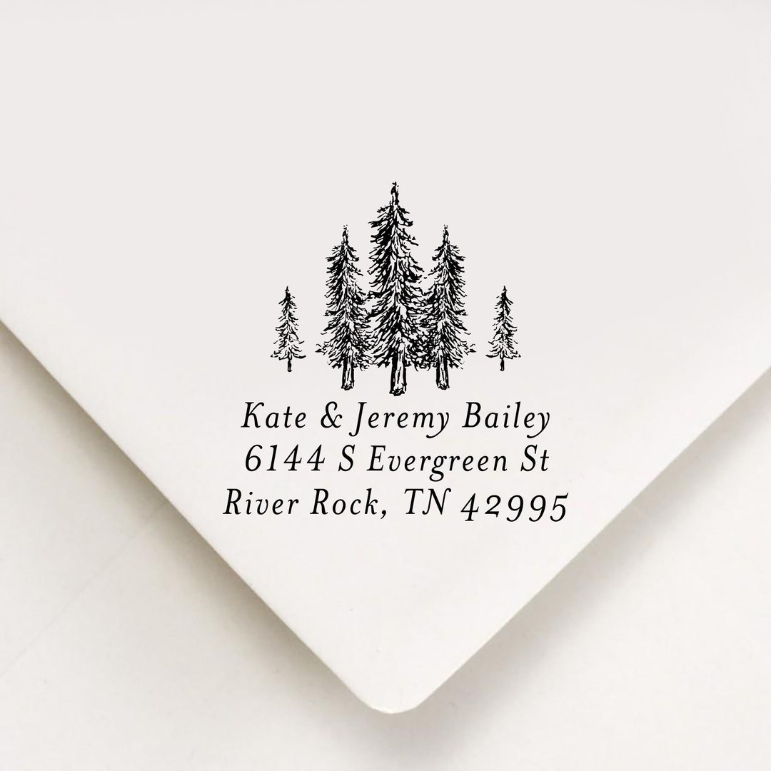 Woodland Pine Tree Forest Mountain Stamp Adventure Personalized Return ...