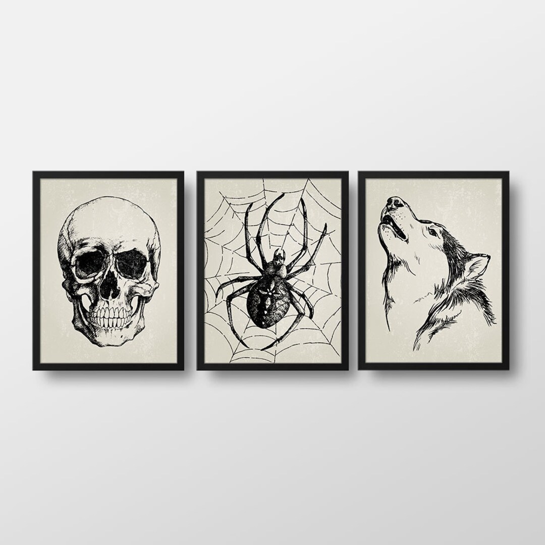Set of 3 Scary Halloween Prints - Halloween Decor - Art Prints ...