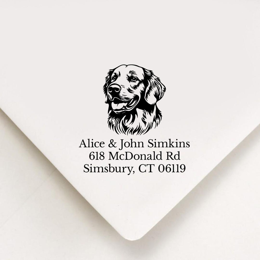 Golden Retriever Address Stamp, Custom Stamp, Self Inking Stamp, Dog ...