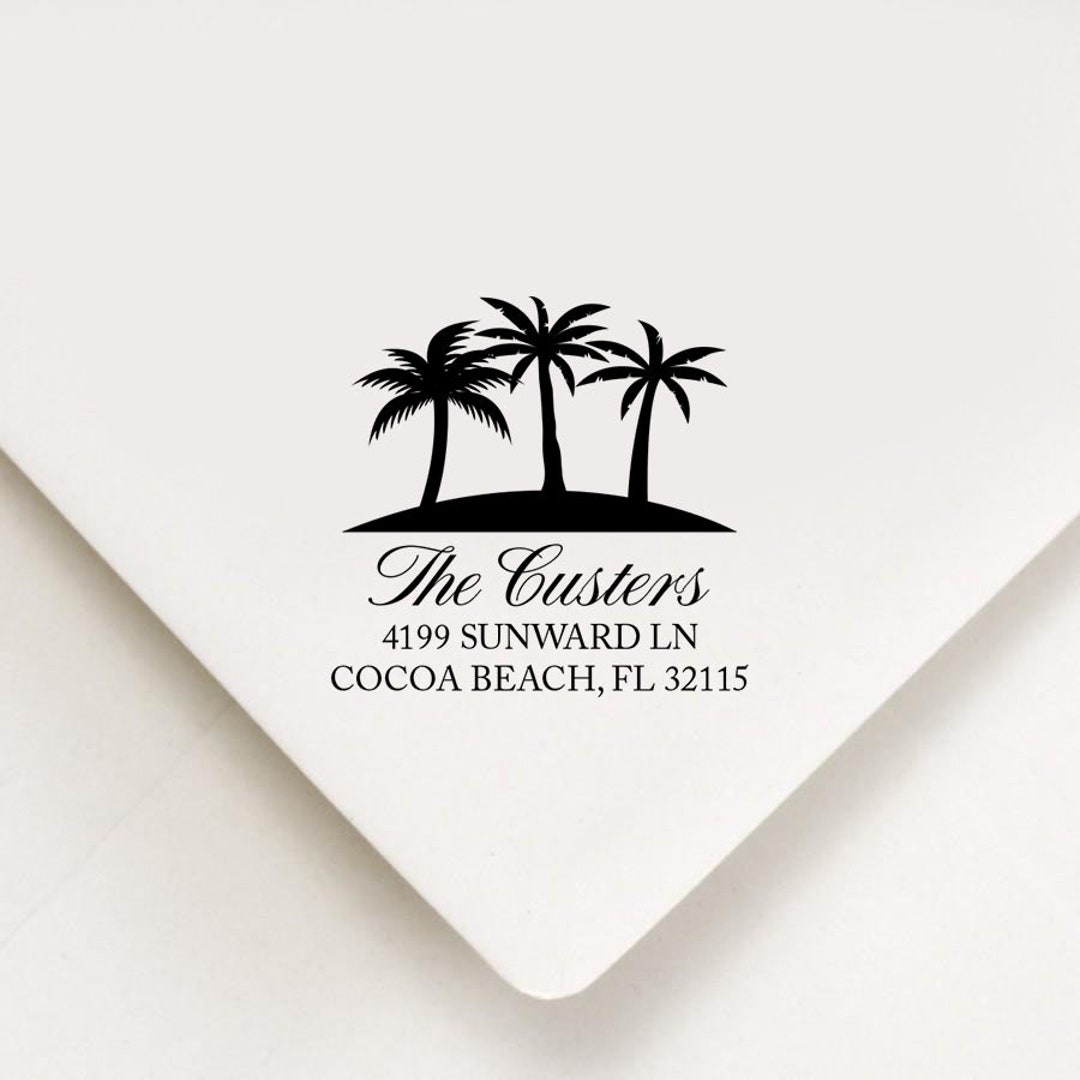 Palm Tree Return Address Stamp, Custom Stamp, Self Inking Stamp, Palm ...