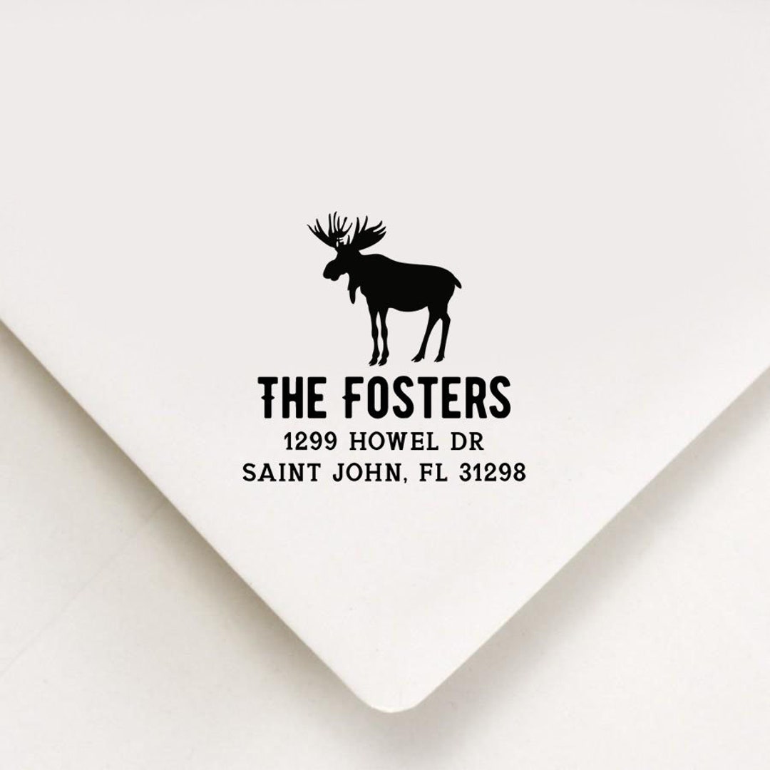 Moose Return Address Stamp, Custom Stamp, Self Inking Stamp, Rustic ...