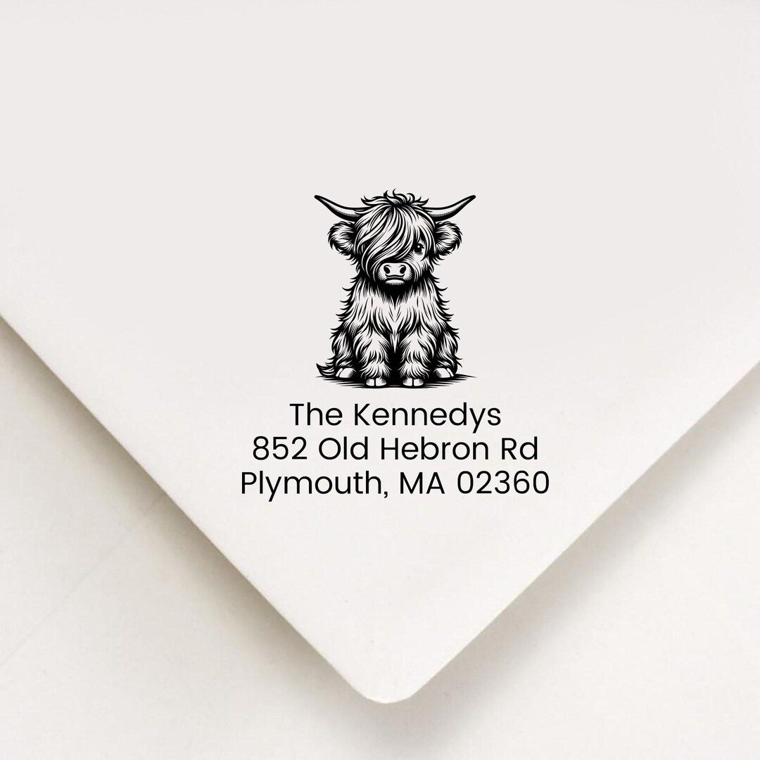 Cute Baby Highland Cow Return Address Stamp, Custom Stamp, Self Inking ...
