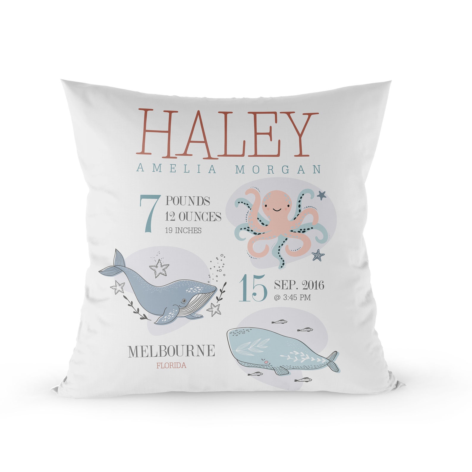 Nautical Birth Announcement Pillow, Ocean Birth Announcement Keepsake ...