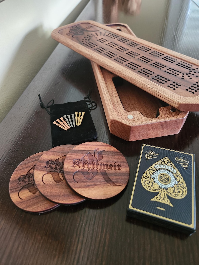 Mahogany and Bolivian Rosewood Cribbage Board Set, Custom Engraved ...