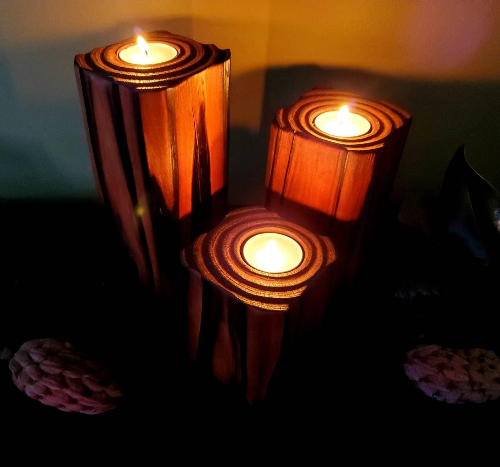 Rustic Shou Sugi Ban Wood Tealight Candle Holders, Handmade Burnt Wood ...