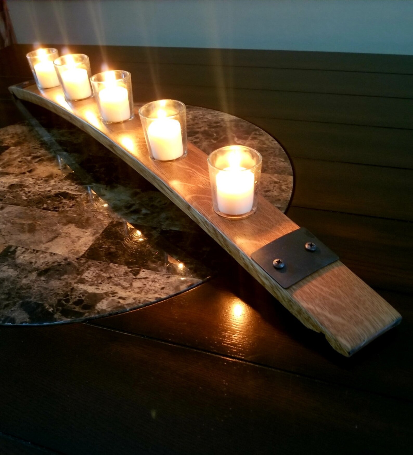 Bourbon Barrel Stave Candle Holder: Reclaimed Oak Whiskey Decor - Etsy