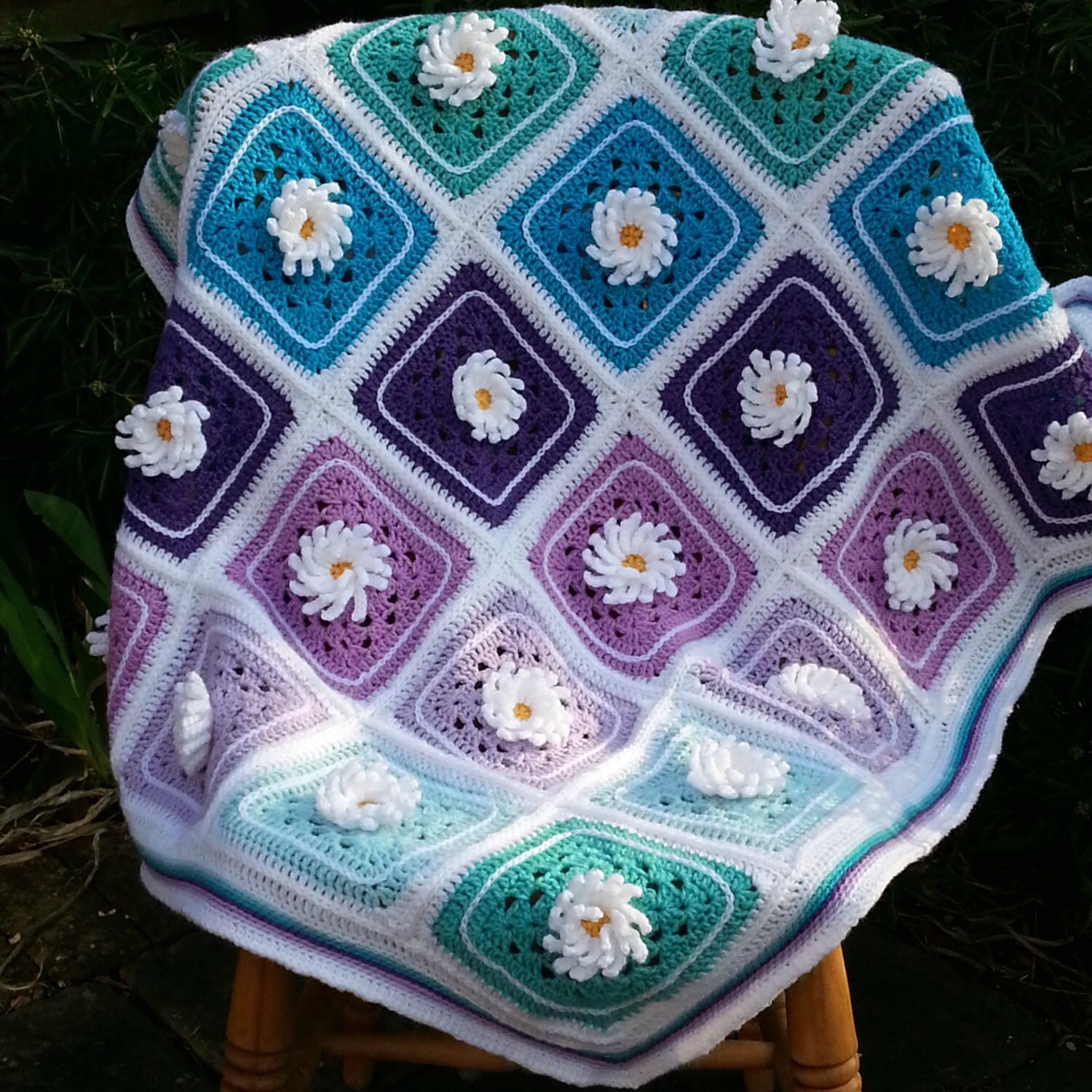 Lazy Daisy Afghan Blanket Throw - Crochet Pattern Tutorial - Instant ...