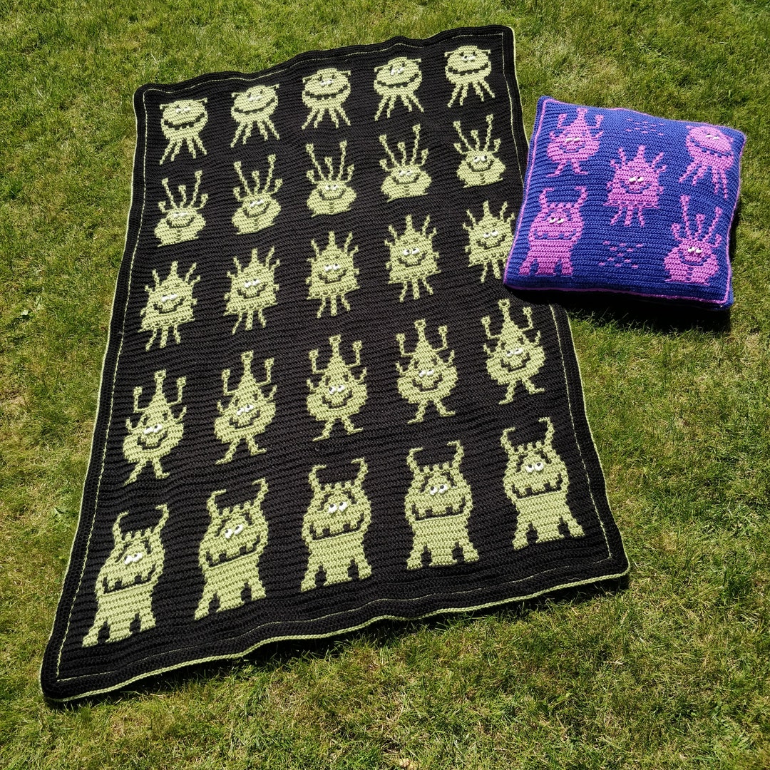 Monster Mischief - Overlay Mosaic Crochet Blanket and Cushion - Easy - Etsy