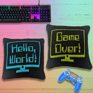 CROCHET PATTERN Computer Console Cushions Retro Overlay Mosaic Crochet ...