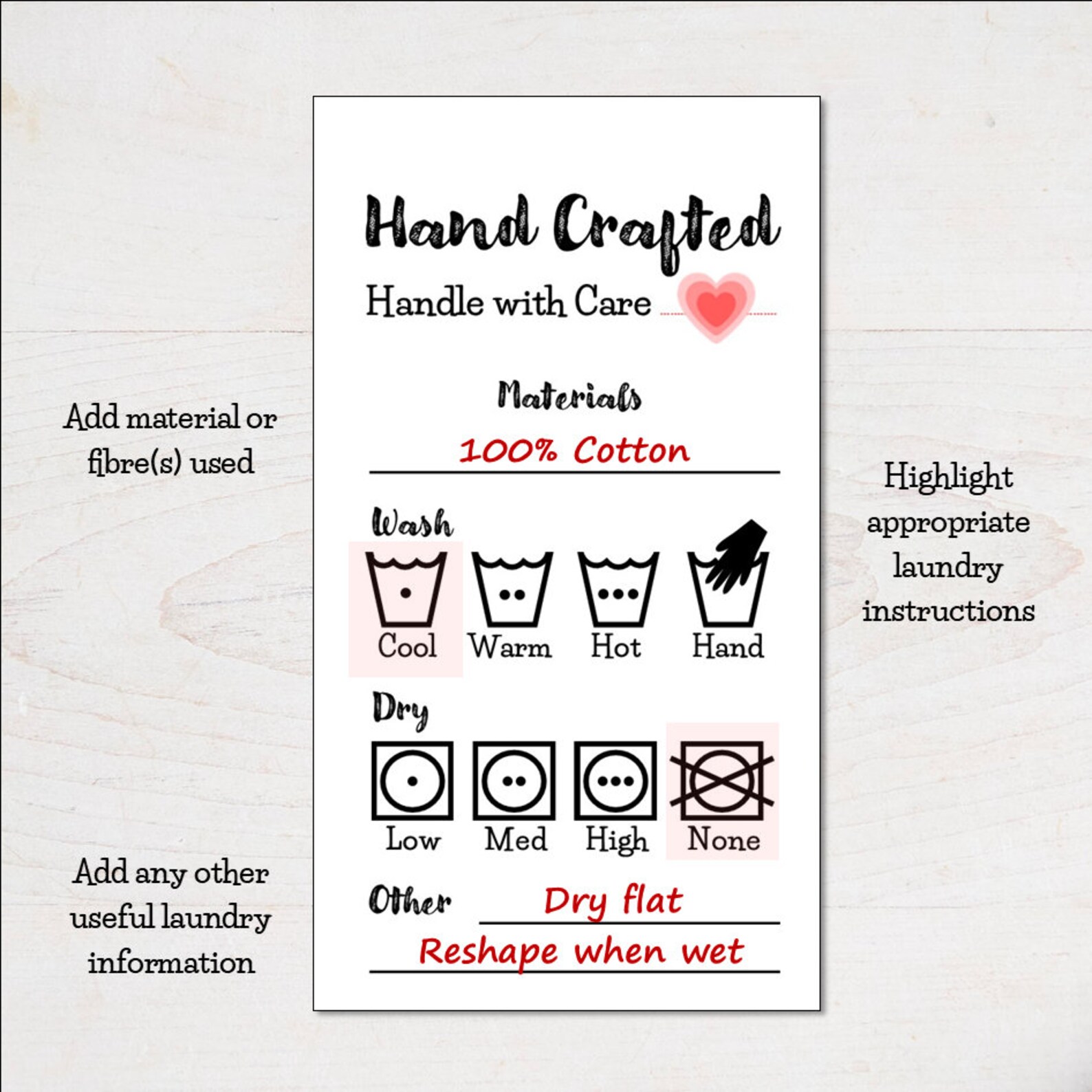 Printable Laundry Cards Tags for Fabric Yarn Fibre Projects - Mark up ...