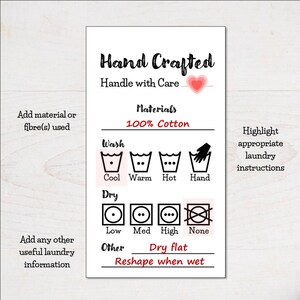 Printable Laundry Cards Tags for Fabric Yarn Fibre Projects Mark up ...