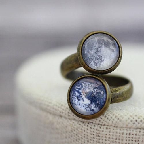 Planet Ring Solar System Ring Earth and Moon Ring Double - Etsy