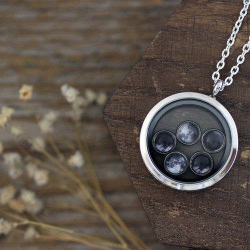 Birth Moon Locket Necklace Family Birth Moon Phases Birth - Etsy