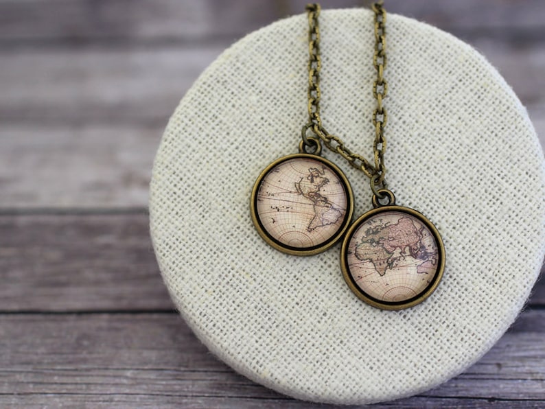 World Map Necklace World Map Retro Map Necklace Old Map - Etsy