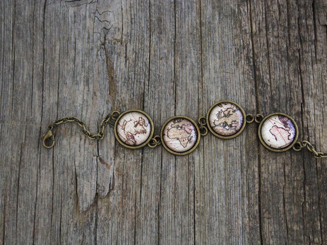 World Map Bracelet, Map Bracelet, World Map, Retro Map Bracelet, Globe ...